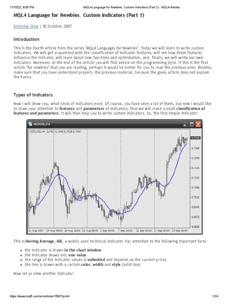 Mql4 Language For Newbies Custom Indicators Part 1 Mql4 Articles Pdf