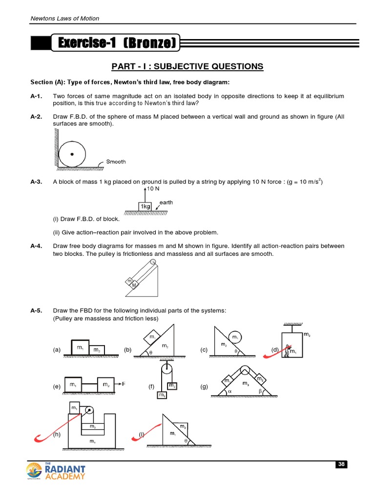 Newton's Laws of Motion Exercise-1 (Bronze) PART - I : SUBJECTIVE QUESTIONS | PDF | Force ...