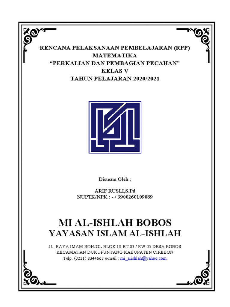 RPP MATEMATIKA PERKALIAN DAN PEMBAGIAN (PKG 2020) | PDF