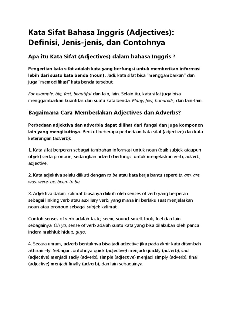 Kata Sifat Bahasa Inggris | PDF
