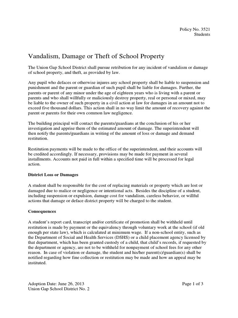 Vandalism and Damage Policy Overview | PDF | Damages | Fee