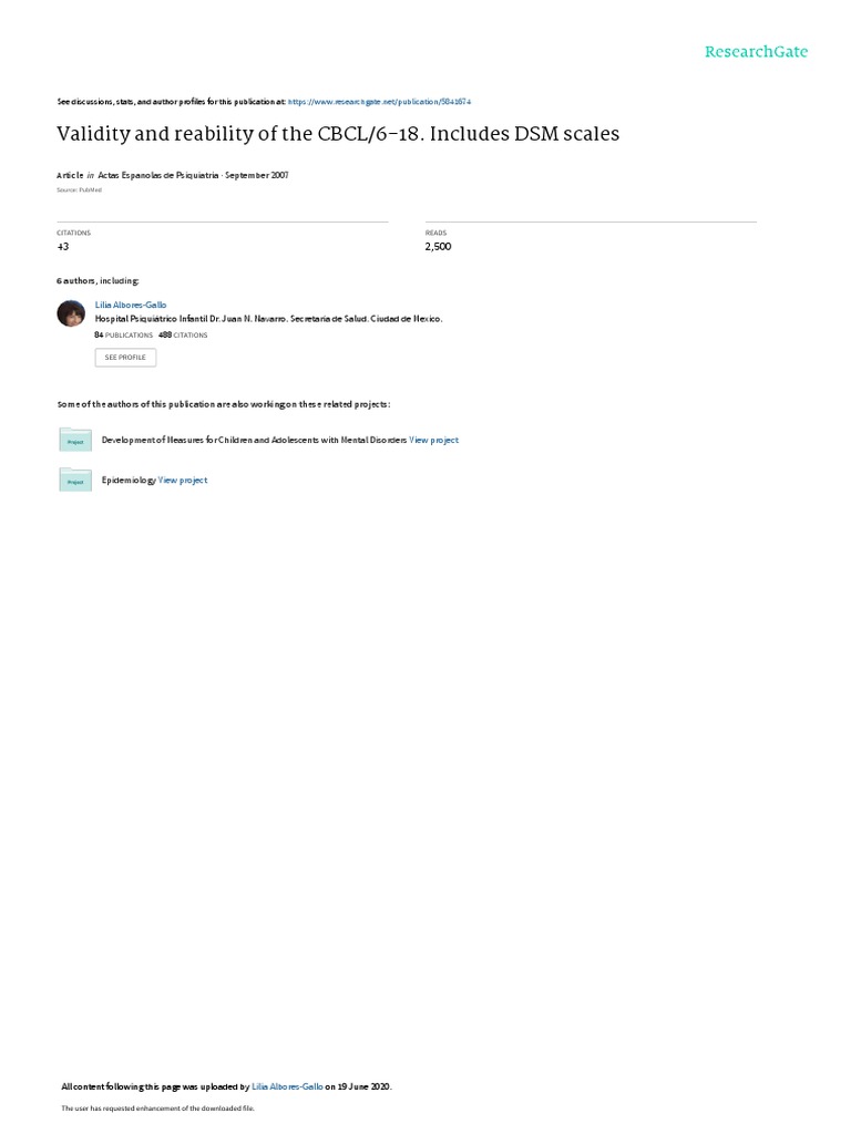 2007.validity CBCL | PDF | Diagnostic And Statistical Manual Of Mental Disorders | Psychiatry