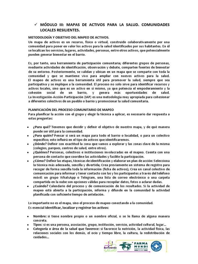 Mapas de Activos para la Salud Comunitaria | PDF