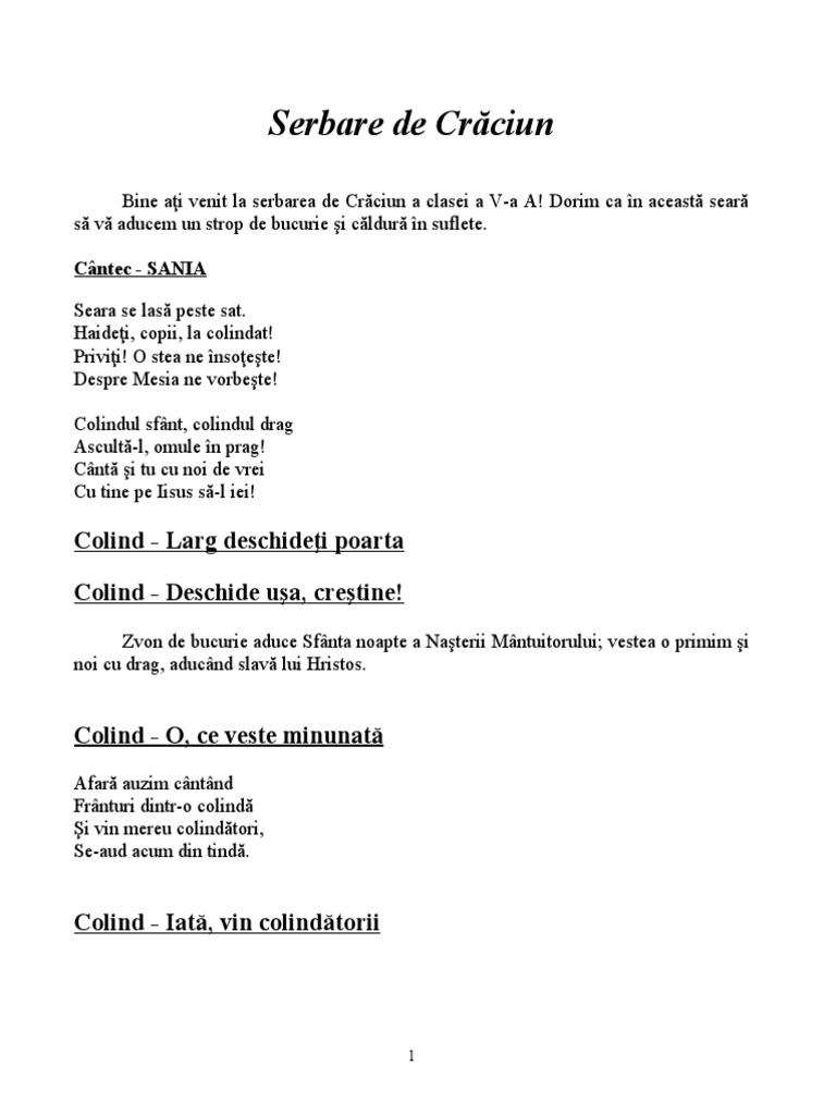 Serbare de Craciun Clasa A Va | PDF