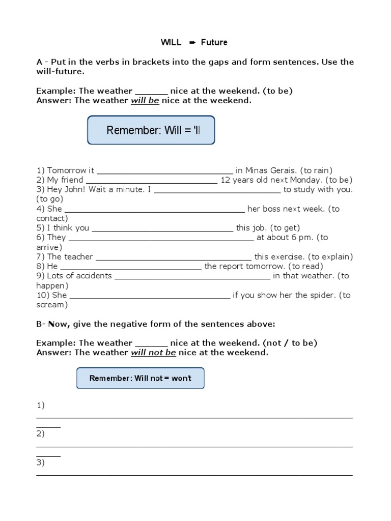 Exercises Will Future | PDF