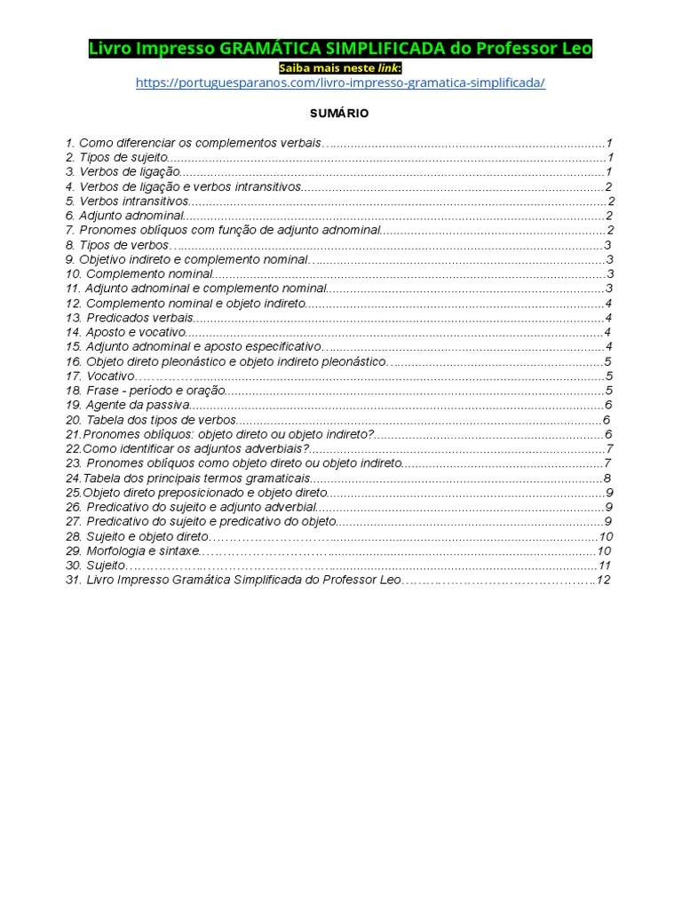 Livro Impresso GRAMÁTICA SIMPLIFICADA Do Professor Leo | PDF | Assunto (gramática) | Substantivo