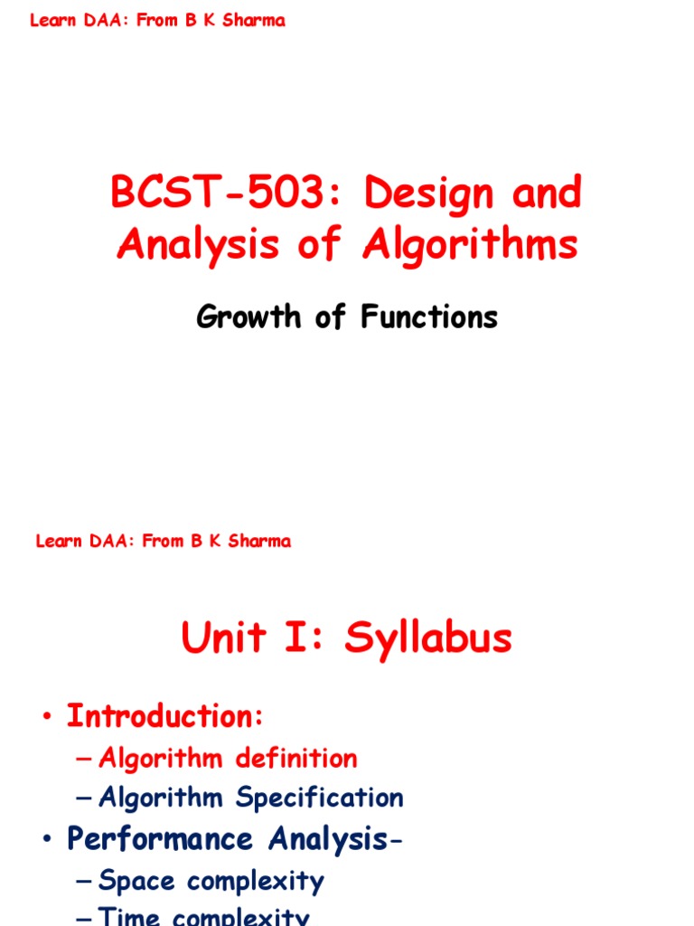 BKS Unit 1-Growth of Functions | PDF | Time Complexity | Computational Complexity Theory