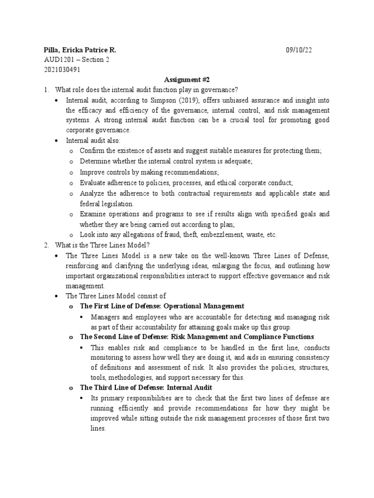 Role of Internal Audit in Governance | PDF