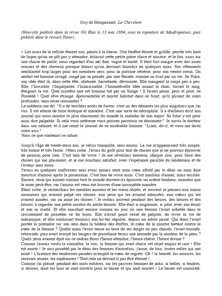 Lectures Monde 6, La Chevelure de Guy de Maupassant | PDF