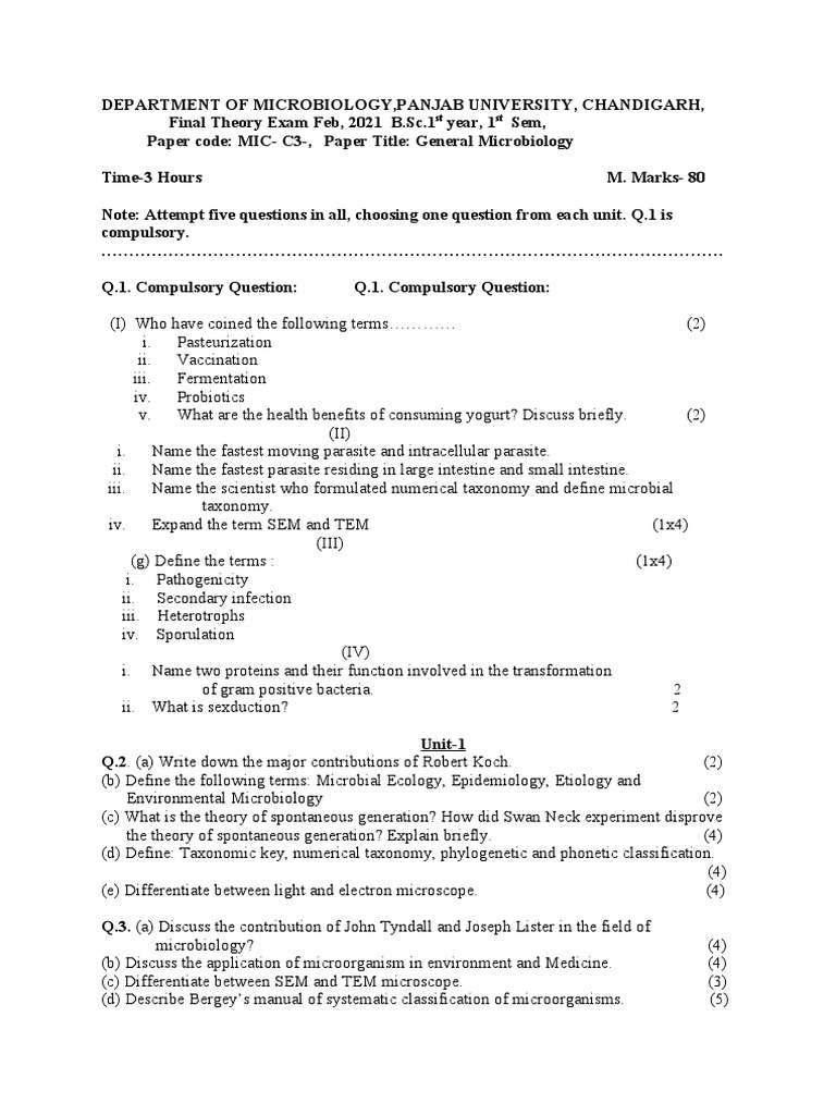 General Microbiology End Semester Test | PDF | Bacteria | Microbiology