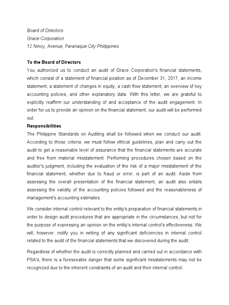 Engagementletter TP | PDF | Financial Audit | Audit