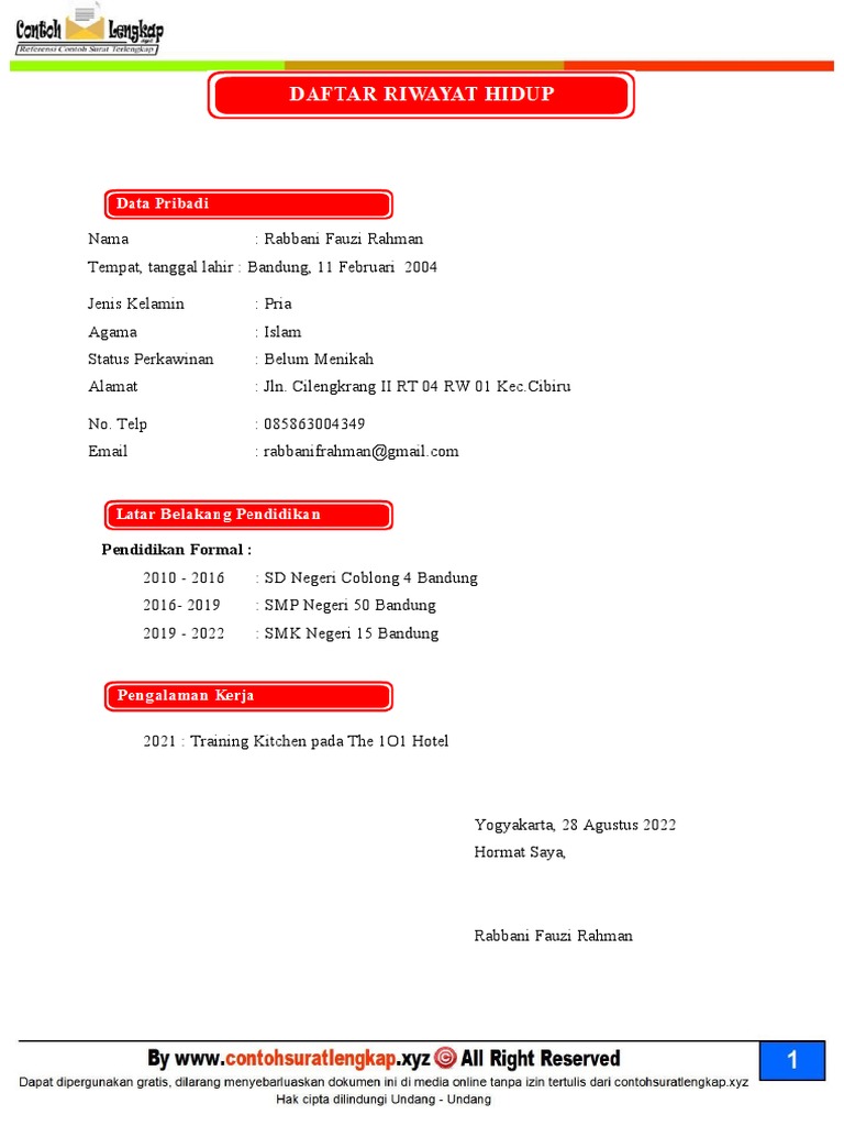2 Contoh CV PKL SMK | PDF