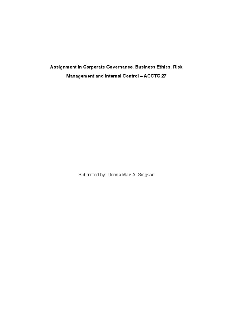 Assignment in Corporate Governance - Singson | Download Free PDF | Corporate Governance | Governance