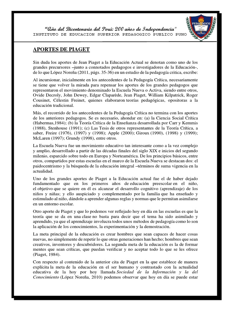 Aportes de Los Pensadores Piaget, Vygotsky, Freire A La Educacion | PDF Aportes de Los Pensadores Piaget, Vygotsky, Freire A La Educacion | PDF