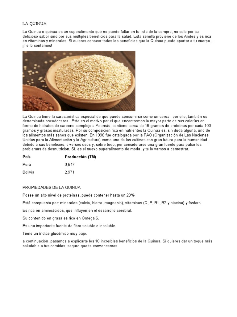La Quinua | PDF | Cereales | Quinua