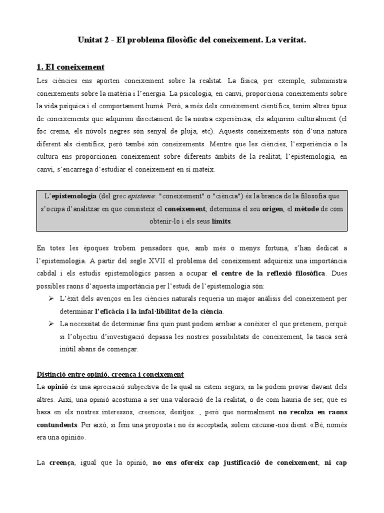 T2-El Problema Filosòfic Del Coneixement | PDF