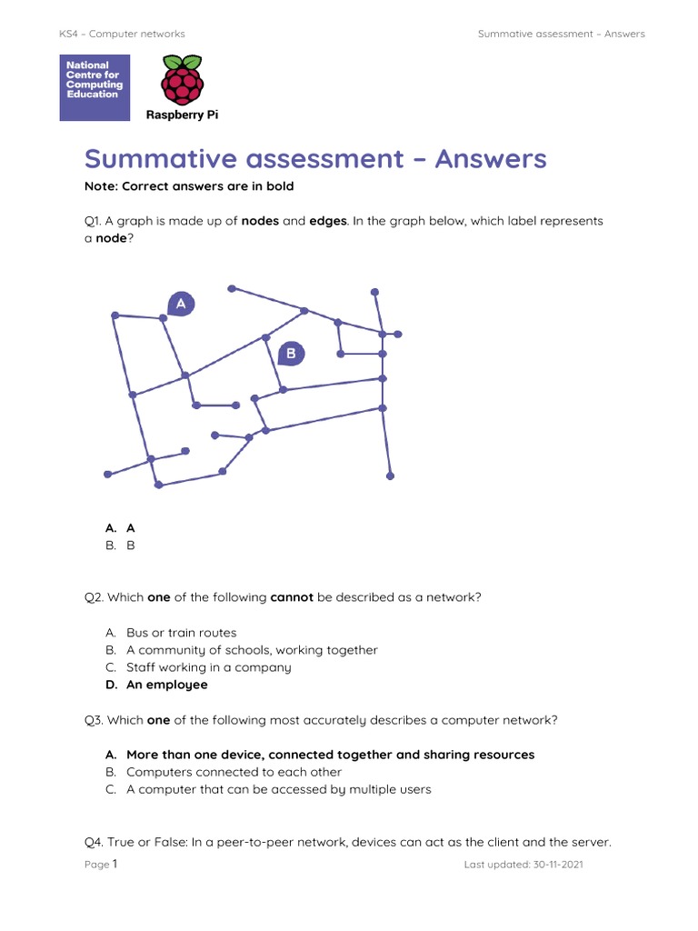 Summative Assessment Answers - Computer Networks - KS4 | PDF Summative Assessment Answers - Computer Networks - KS4 | PDF