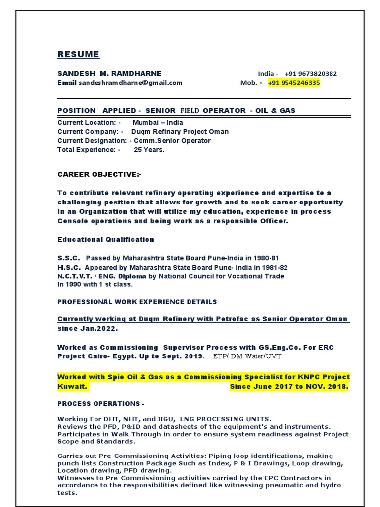 Senior Field Operator Resume | PDF