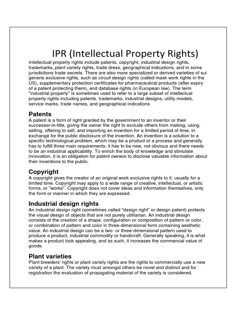 IPR (Intellectual Property Rights) : Patents | PDF