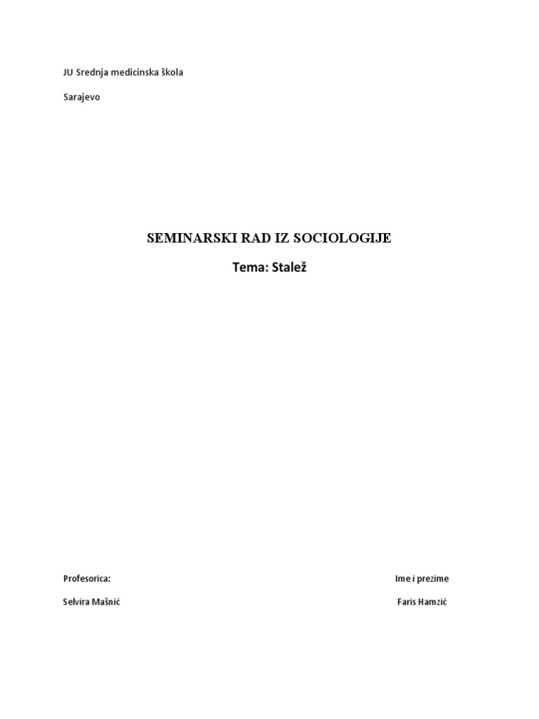 Primjer Prve Stranice Seminarski | PDF