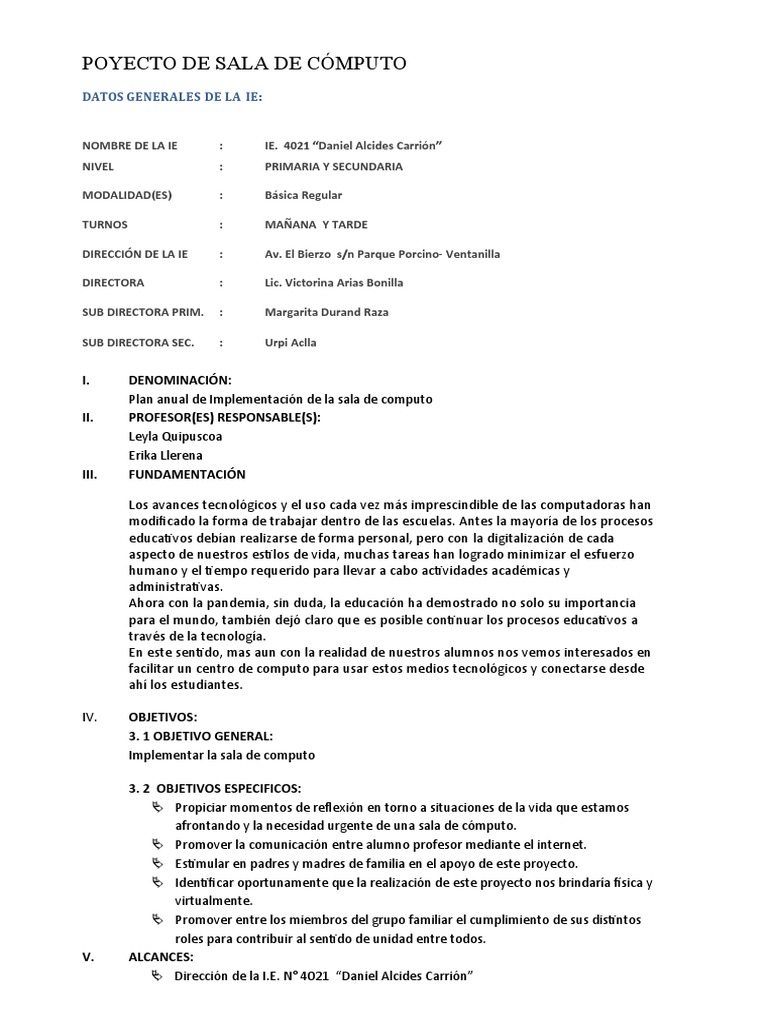 Proyecto de Sala de Computo | PDF | Maestros