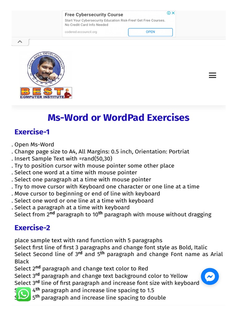 Word Exercises - Best Computer Institute | PDF | Paragraph | Cursor ...