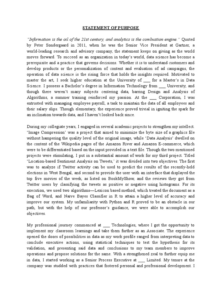 Data Science Sample SOP | PDF | Data | Computing