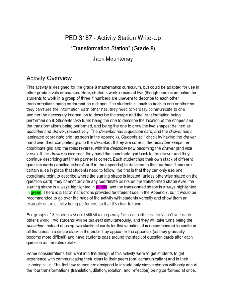 Grade 8 Math - Transformation Station | PDF