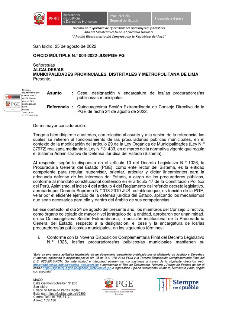 Oficio Multiple 004 2022 Jus Pge Pg Alcaldes Pdf
