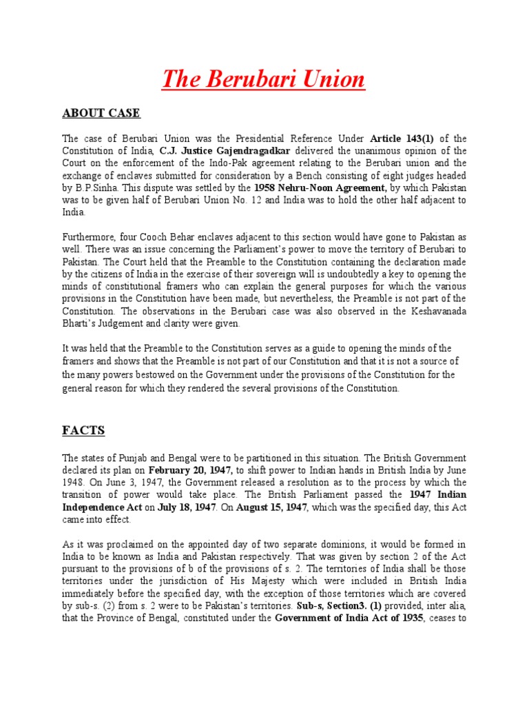 The Berubari Union | PDF | India–Pakistan Relations | Pakistan