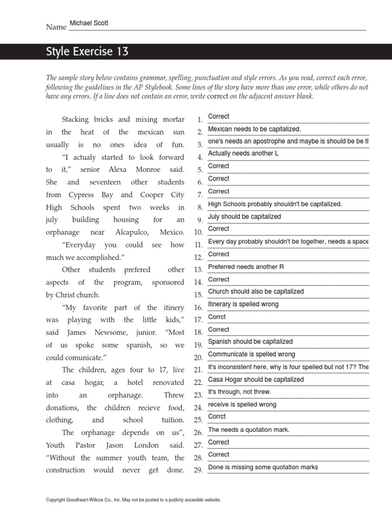 Journalism Style Exercise 13 | PDF