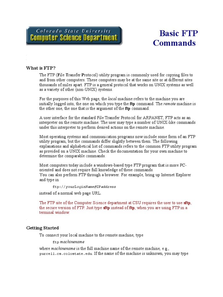 Basic FTP Commands | File Transfer Protocol | Computer File | Free 30 ...