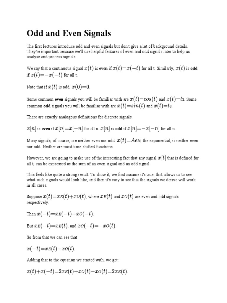 Odd And Even Signals Pdf Exponential Function Function Mathematics
