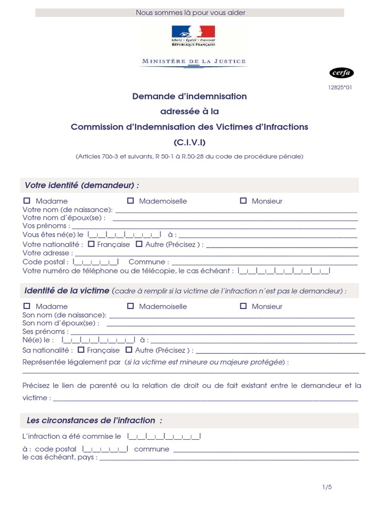 Formulaire de Demande d'Indemnisation C.I.V.I. | PDF