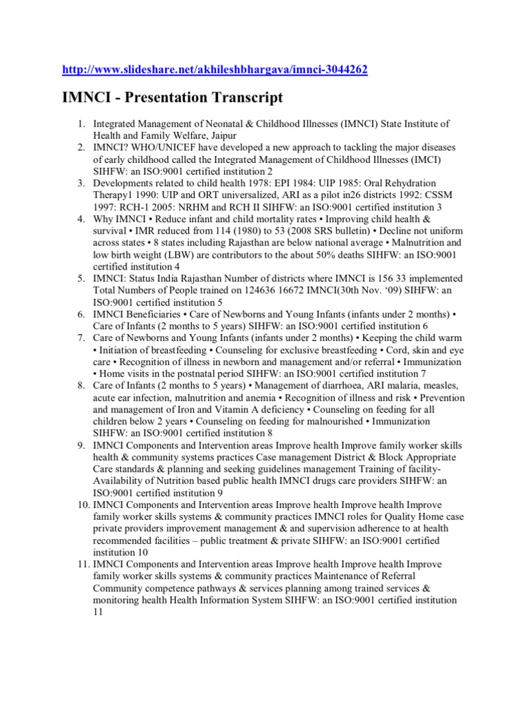 IMNCI | PDF | Malnutrition | Child Mortality