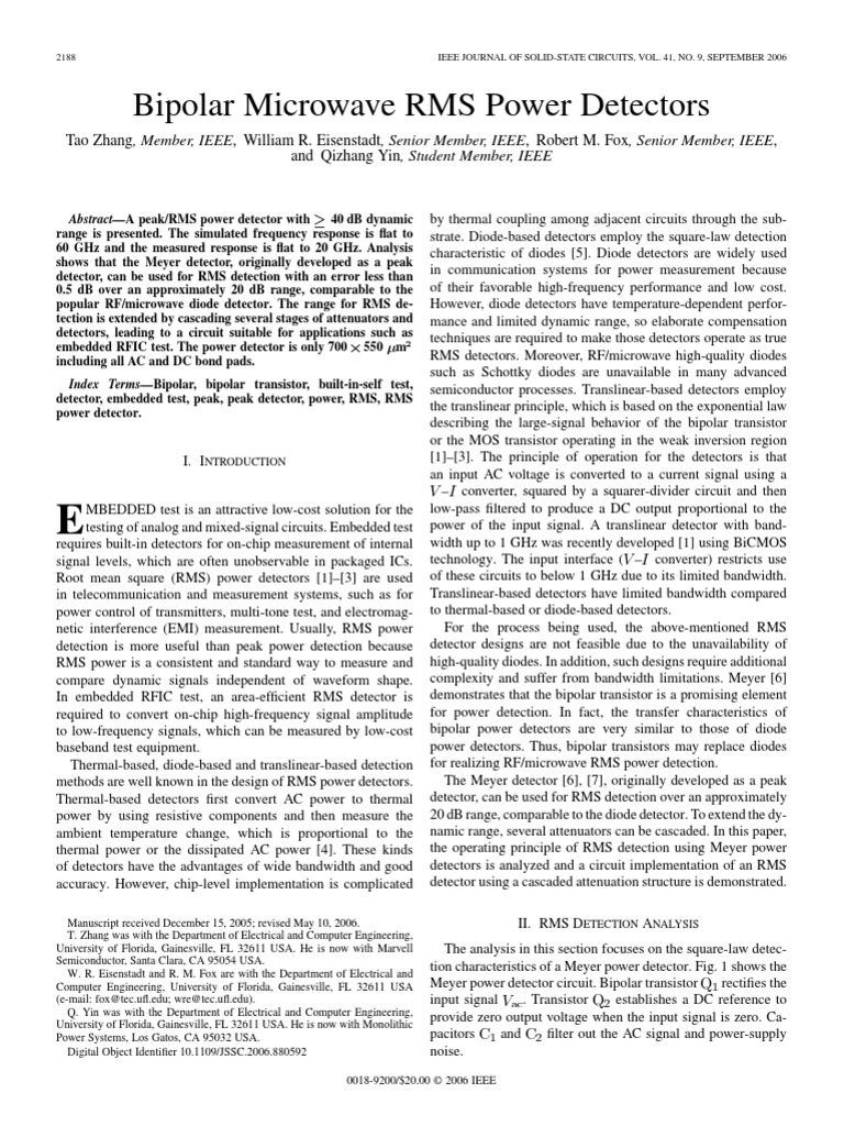 Bipolar Microwave RMS Power Detectors | PDF | Detector (Radio) | Root ...