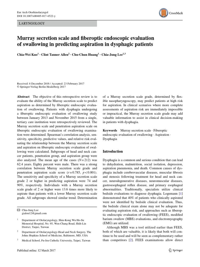 Murray Secretion Scale and Fiberoptic Endoscopic Evaluation of ...