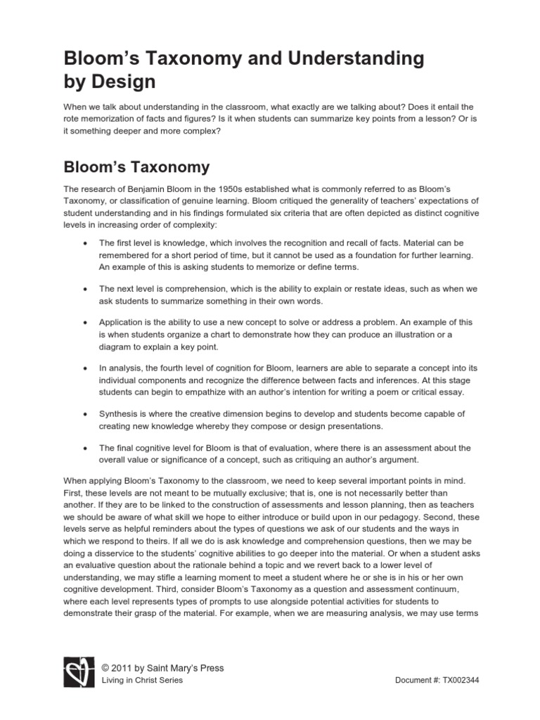 Blooms Taxonomy and Understanding by Design | PDF | Understanding ...