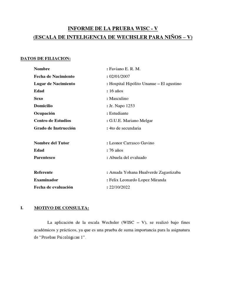 Informe de La Prueba Wisc | PDF | Memoria | Memoria de trabajo