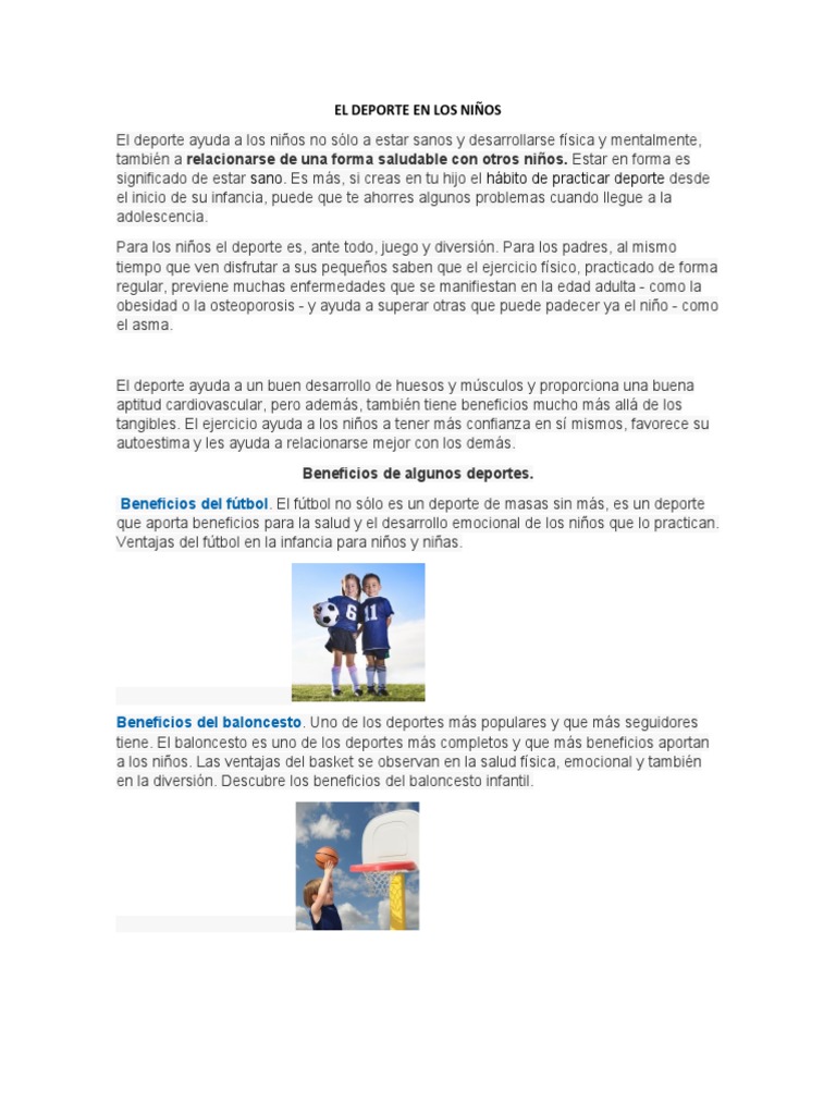 El Deporte en Los Niños, Trabajo Isabela Castillo | PDF | Deportes ...