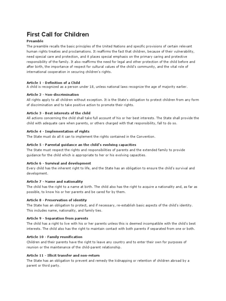 First Call For Children | PDF