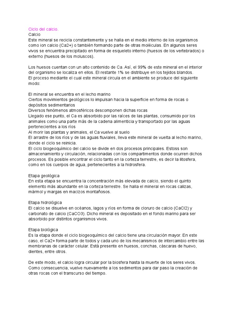 Ciclo Del Calcio. | Descargar gratis PDF | Calcio | Minerales