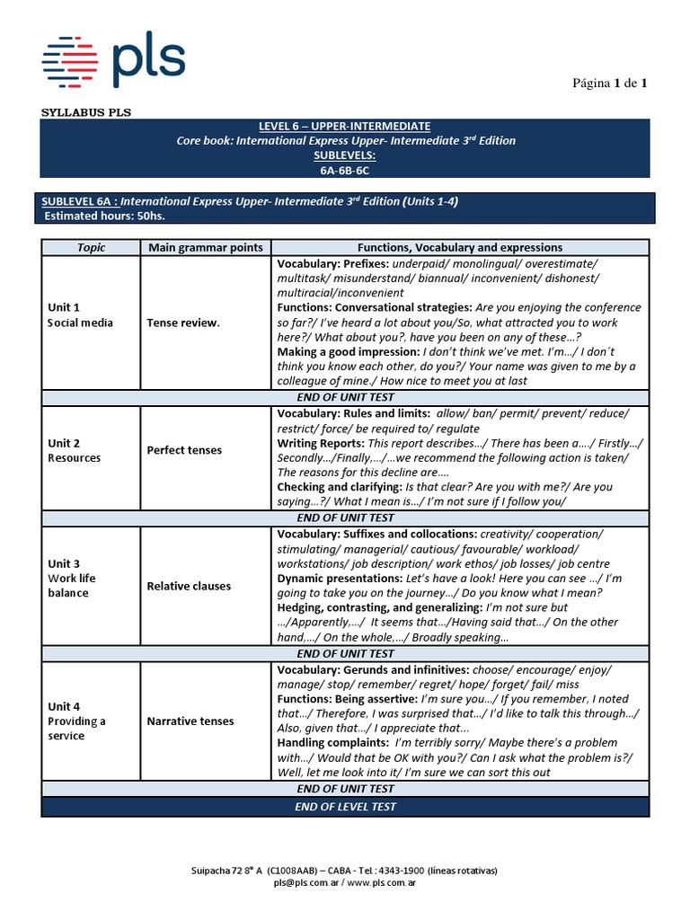 Upper-Intermediate English Syllabus 6A | PDF | Grammar | Cognitive Science