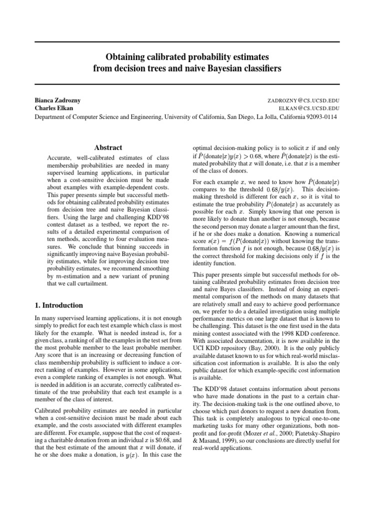 Obtaining Calibrated Probability Estimates From Decision Trees and ... Obtaining Calibrated Probability Estimates From Decision Trees and ...