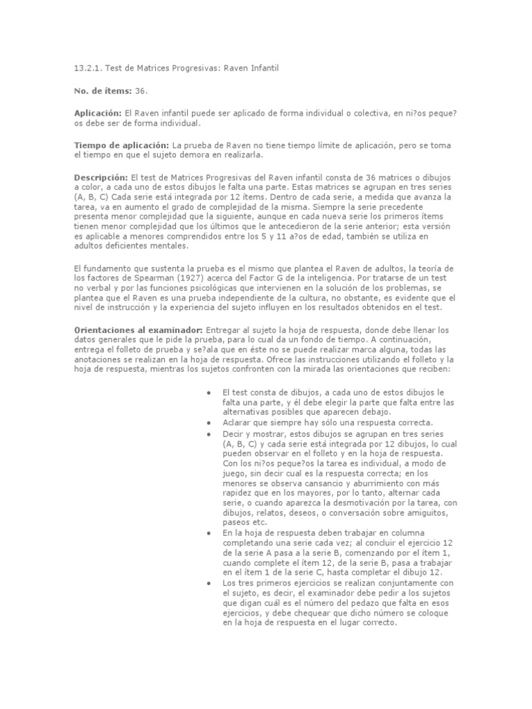 Test Raven Infantil: Aplicación y Calificación | PDF | Inteligencia ...