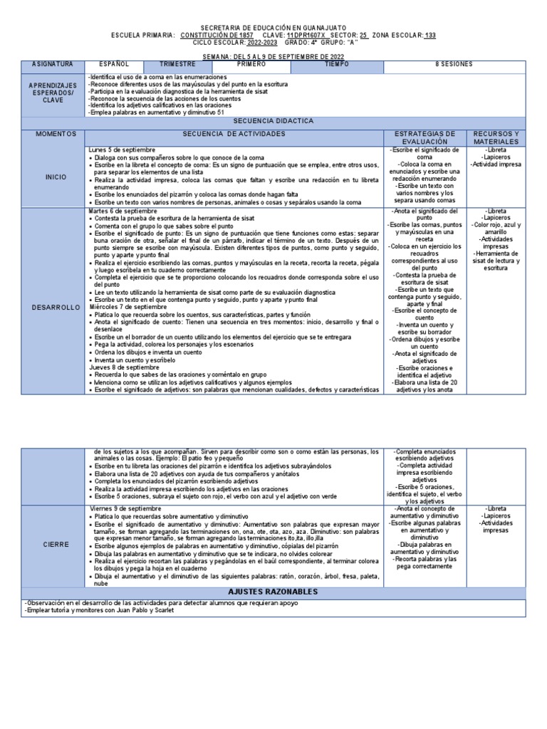 Semana 2 4° A Plan de Clase | PDF