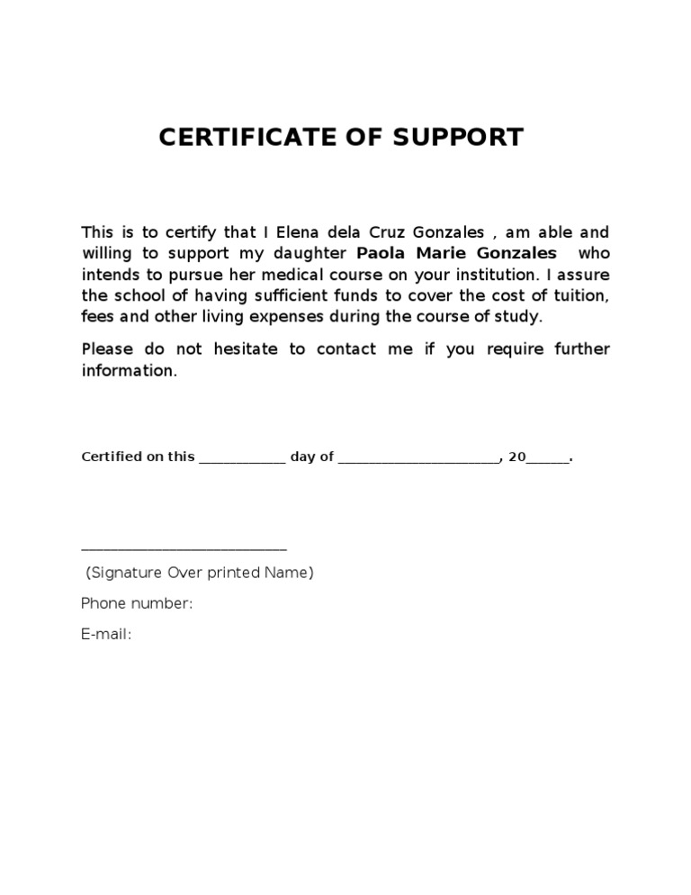 Certificate of Financial Support for Education | PDF