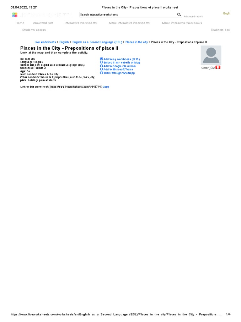 Places in The City - Prepositions of Place II Worksheet | PDF | English ...