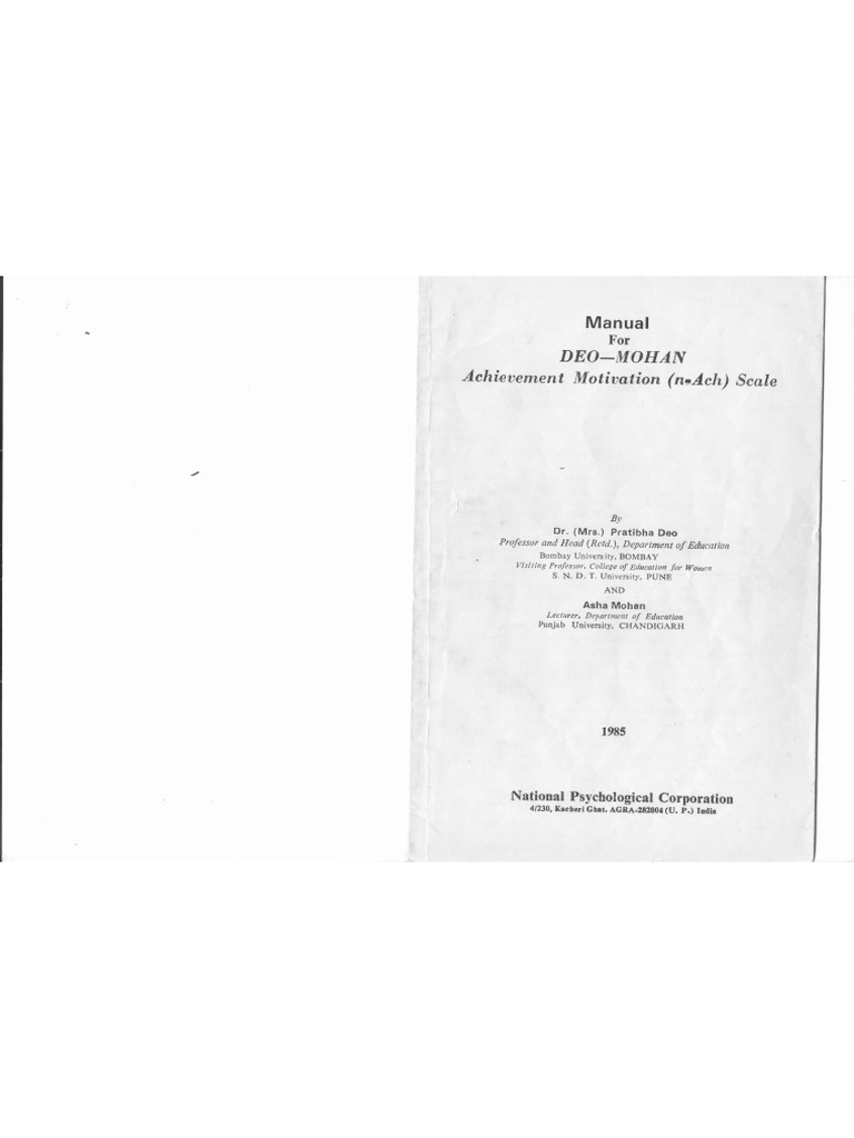 Deo - Mohan Achievement Motivation Manual | PDF