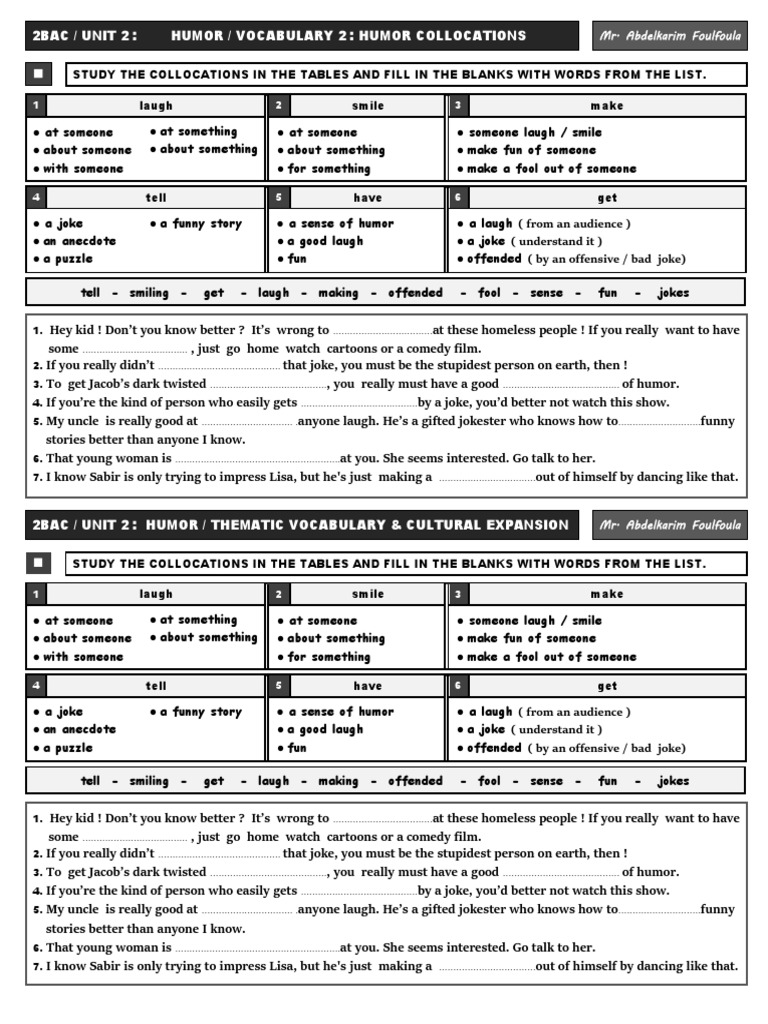 2bac. U2. Humor Collocations | PDF